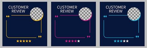 진한 파란색 배경에 고객 피드백 평가 또는 리뷰 인용문을 위한 말풍선이 있는 세 가지 템플릿 세트입니다 따옴표가 있는 빈 말풍선 프레임과 따옴표를 위한 복사 공간 개념에