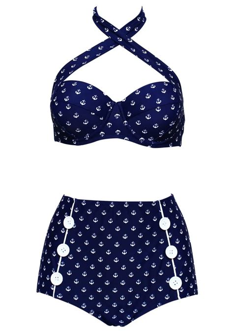 2017 Womens Halter Bikinis Vintage Swimsuit 50s Retro Push Up Dot
