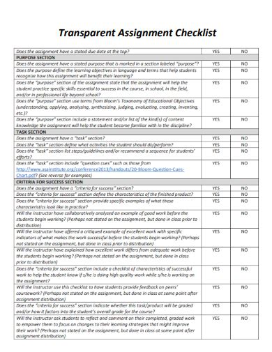 Assignment Checklist Template