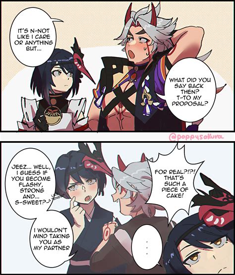 Kujou Sara And Arataki Itto Genshin Impact Drawn By Sakuladyfubuki