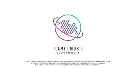 Logotipo De La Música Del Planeta Con Vector Premium De Estilo De Arte De Línea De Degradado