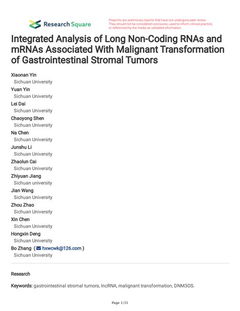 Pdf Integrated Analysis Of Long Non Coding Rnas And Mrnas Associated With Malignant