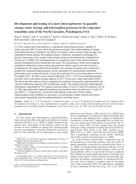 Pdf Development And Testing Of A Snow Interceptometer To Quantify