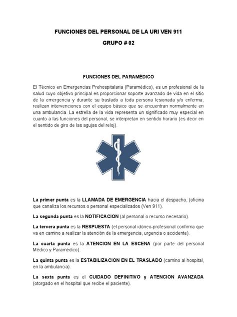 Funciones Del Paramédico Pdf Paramédico Ambulancia
