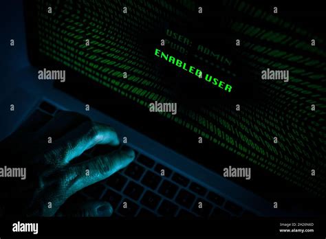 Hand Typing On A Laptop Keyboard Green Numbers On Display Successful