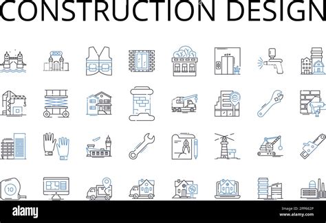 Construction Design Line Icons Collection Building Planning Structural Drafting Architectural