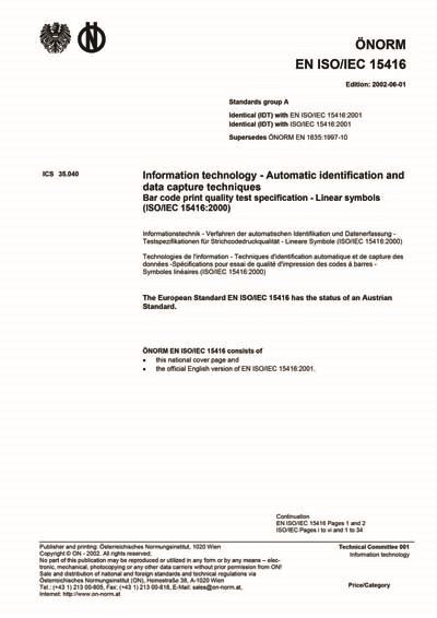 ONORM EN ISO IEC 15416 2002 Information Technology Automatic Identification And Data Capture