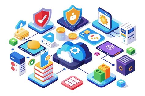 Isometric Illustration Of Cloud Computing With Secure Connection Data Storage And Network