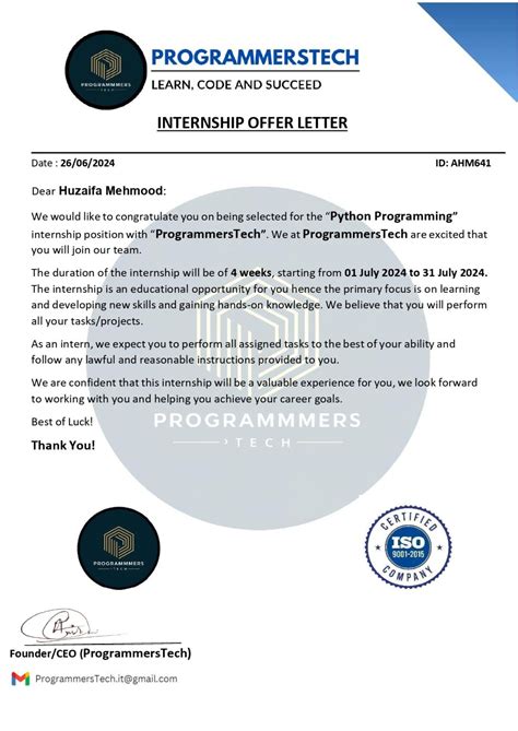 Huzaifa Mehmood On Linkedin Internship Pythonprogramming