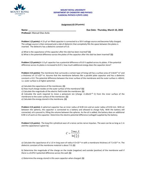 Classical Physics Ii Assignment Capacitors