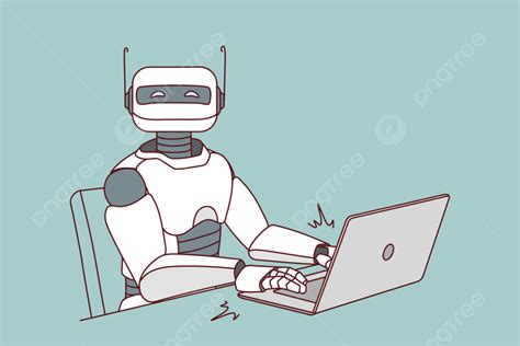 Robot Working On Computer In Office Workplace Artificial Ai Png And