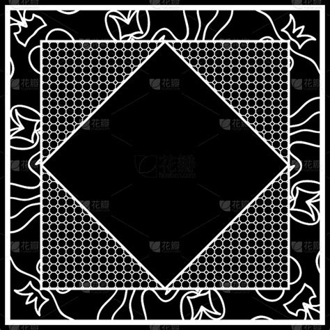 装饰艺术框架与花的边界，六角形网格。矢量插图。黑、白颜色素材 花瓣网