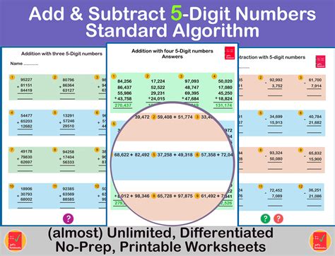 addition and subtraction of 5 digit numbers standard algorithm by teach simple
