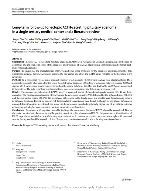 Long Term Follow Up For Ectopic Acth Secreting Pituitary Adenoma In A