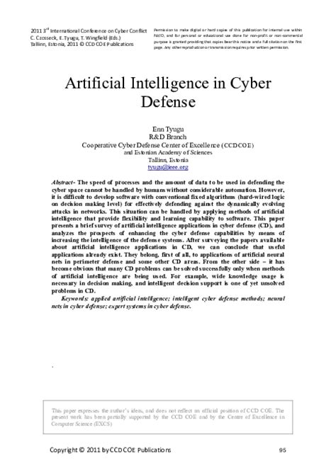 Pdf Artificial Intelligence In Cyber Defense