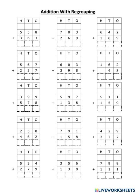 3 Digit Addition With Regrouping Interactive Worksheet Artofit