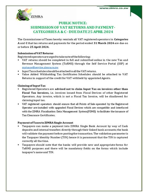 Public Notice 38 Of 2024 Vat Returns And Payments Categories A And C