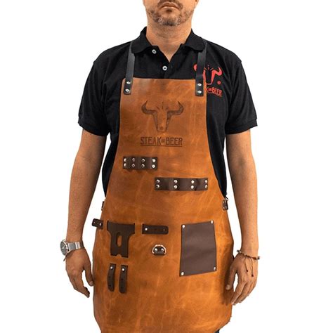 Delantal Parrillero Profesional En Cuero Steak And Beer