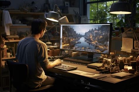 premium ai image programming man working on computer in it office or