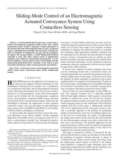 Pdf Sliding Mode Control Of An Electromagnetic Actuated Conveyance System Using Contactless