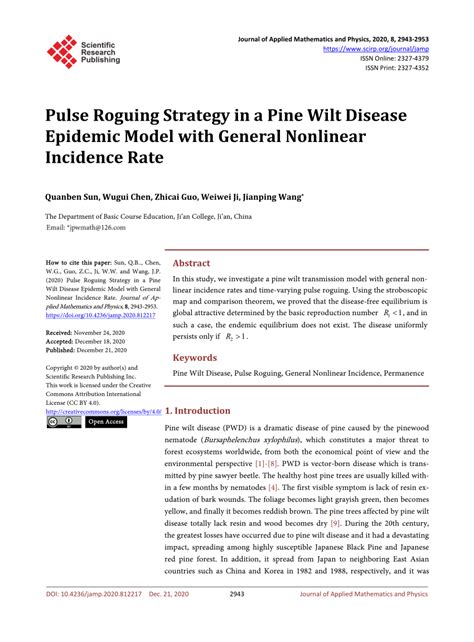 Pdf Pulse Roguing Strategy In A Pine Wilt Disease Epidemic Model With General Nonlinear