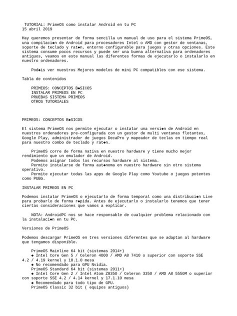 Instala Android En Tu Pc Con Primeos Pdf Android Sistema Operativo