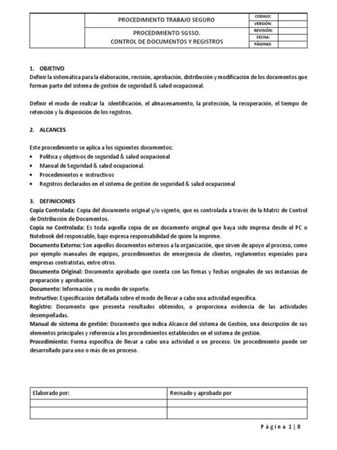 Procedimiento De Control De Documentos Pdf Archivo De Computadora