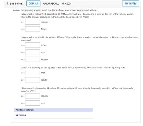 Solved Er The Following Angular Speed Questions Enter Your Chegg Com
