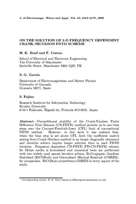 Pdf 3d Crank Nicolson Finite Difference Time Domain Method For Dispersive Media