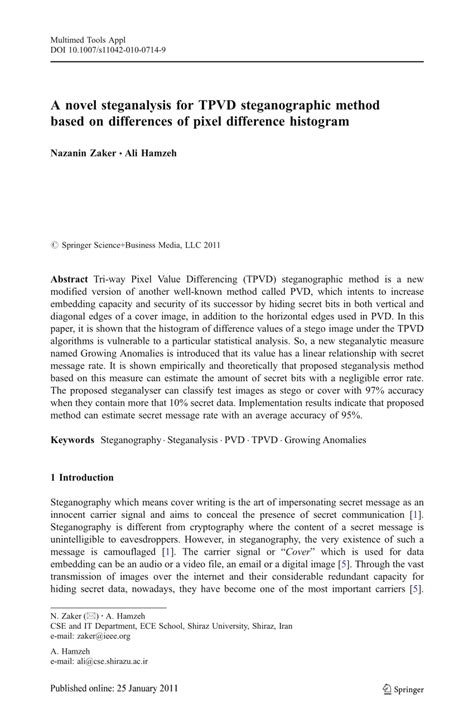 Pdf A Novel Steganalysis For Tpvd Steganographic Method Based On