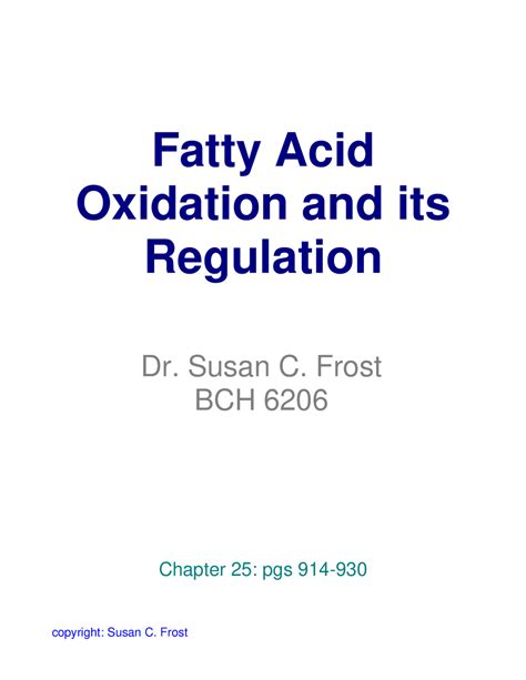 Fatty Acid Oxidation And Its Regulation Lecture Slides Bch 6206 Docsity