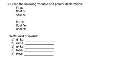 Solved 3 Given The Following Variable And Pointer
