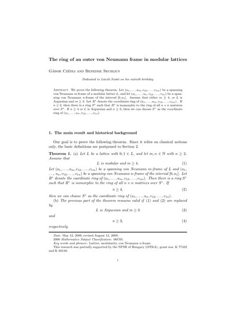 Pdf The Ring Of An Outer Von Neumann Frame In Modular Lattices