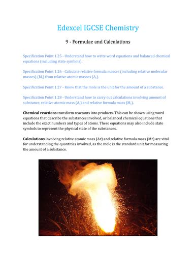 Edexcel Igcse Chemistry Worksheet 9 Formulae And Calculations Teaching Resources