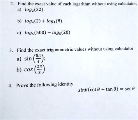 SOLVED Find The Exact Value Of Each Logarithm Without Using A Calculator Log B Loga