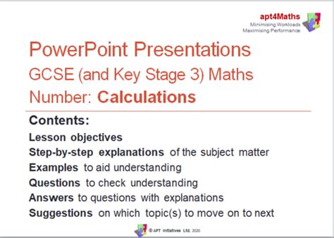 Apt Maths Set Of PowerPoint Presentations Relating To Number On Calculations For GCSE And