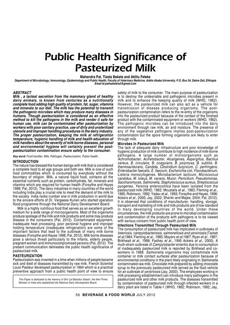Pdf Public Health Significance Of Pasteurized Milk