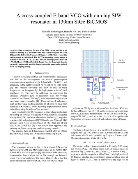 Pdf A Cross Coupled E Band Vco With On Chip Siw Resonator In 130nm