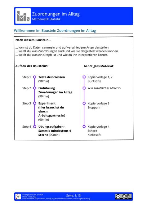 Arbeitsblatt Zuordnungen Im Alltag Mathematik Statistik