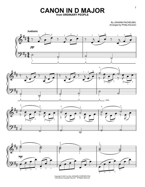 Johann Pachelbel Canon In D Arr Phillip Keveren Notypisnicz