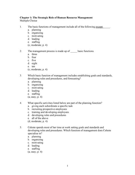 HRM Mcqs Ch 1 Mcqs Chapter 1 The Strategic Role Of Human Resource Management Multiple