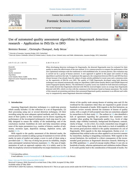 Pdf Use Of Automated Quality Assessment Algorithms In Fingermark Detection Research