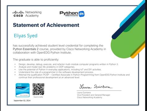 Earned Cisco Python Essentials 2 Certification Eliyas Syed Posted On The Topic Linkedin