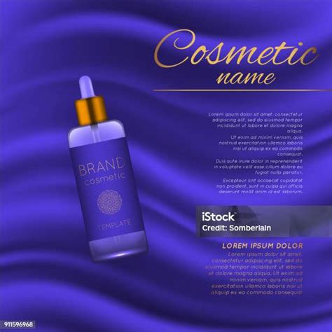 벡터는 부드러운 실크 배경에 3d 화장품 그림 아름다움 현실적인 화장품 제품 디자인 서식 파일입니다 3차원 형태에 대한 스톡 벡터 아트 및 기타 이미지 Istock