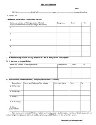 Self Declaration Form Pdf