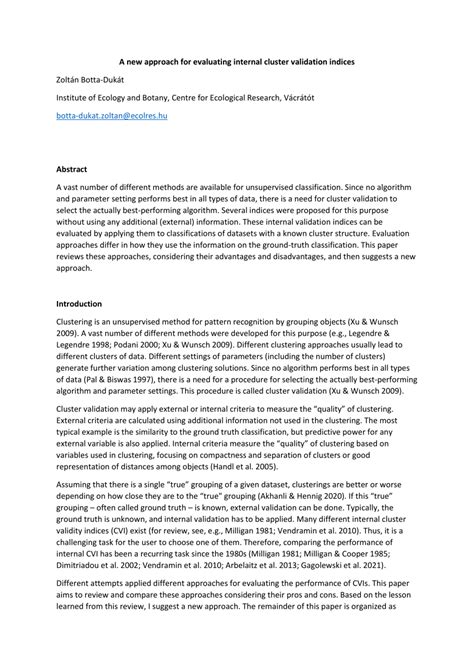 Pdf A New Approach For Evaluating Internal Cluster Validation Indices