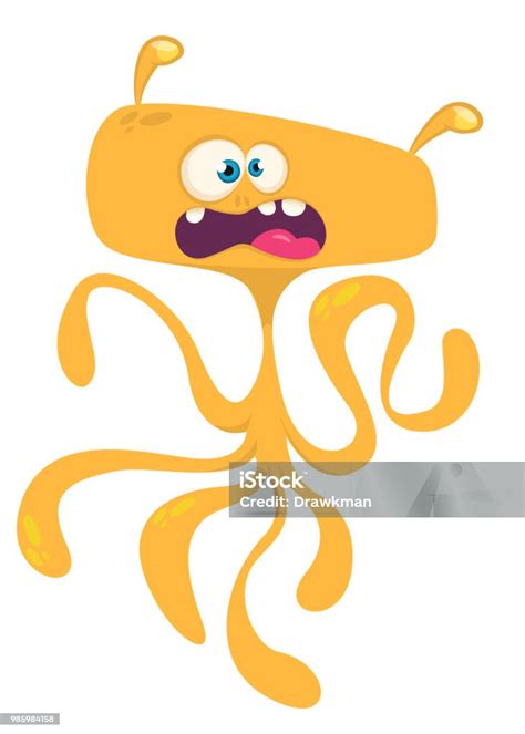 귀여운 만화 괴물 외계인 또는 문 어입니다 벡터 일러스트입니다 어린이 책 스티커 인쇄 또는 파티 장식 디자인 공포 무서움에 대한 스톡 벡터 아트 및 기타 이미지 Istock