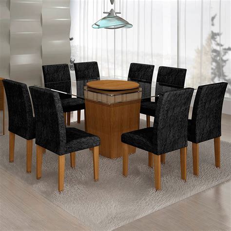 Mesa de Jantar 8 Cadeiras Quadrada Omega com Prato Giratório Cel Móveis 5027 72 29 em Promoção