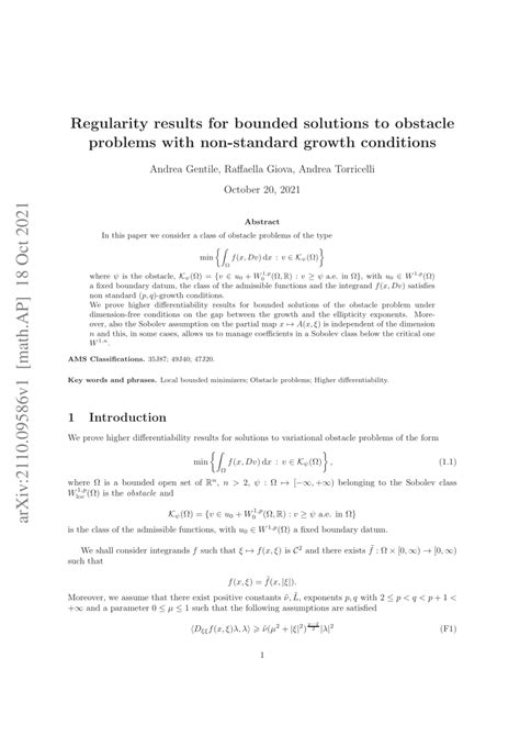 Pdf Regularity Results For Bounded Solutions To Obstacle Problems With Non Standard Growth