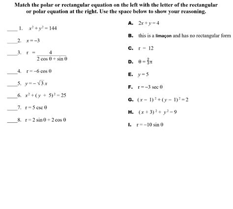 solved match the polar or rectangular equation on the left